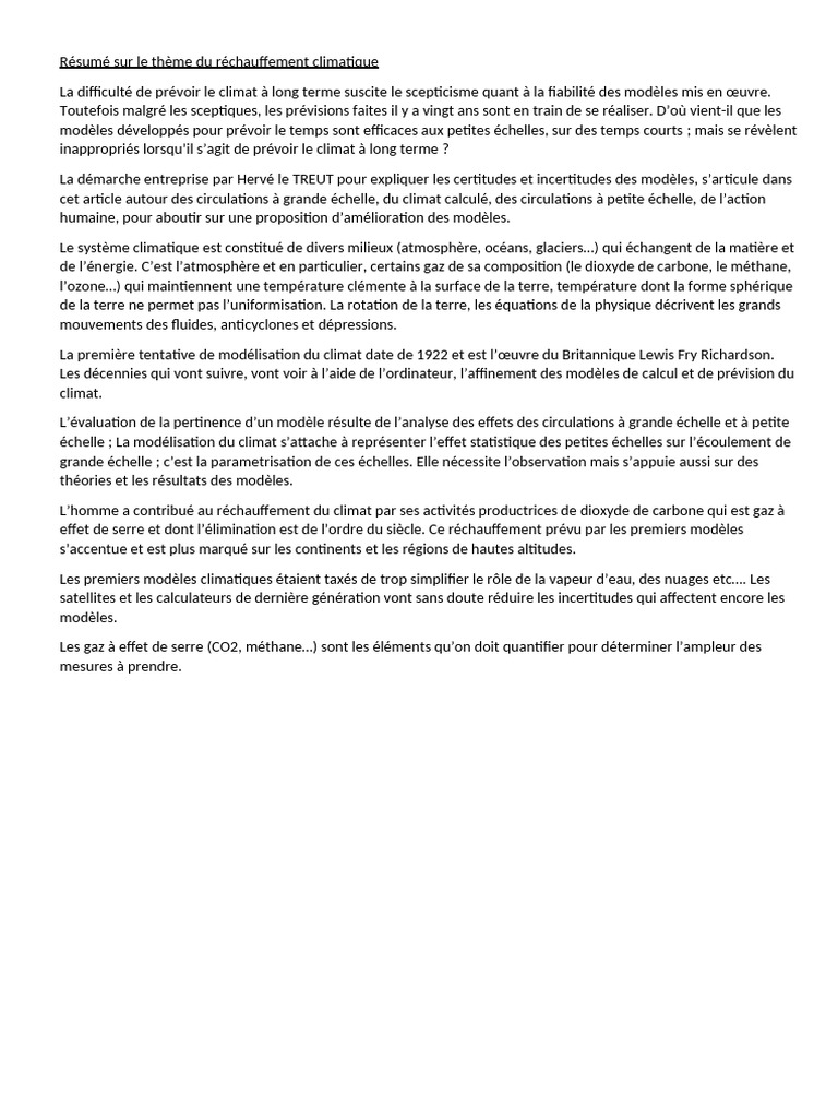 Modèles climatiques et réchauffement global | PDF | Changement ...