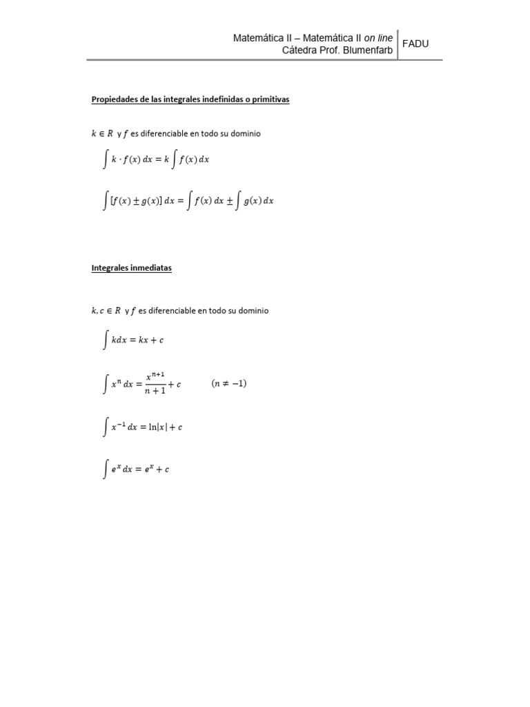 Propiedades de Integrales Indefinidas | PDF