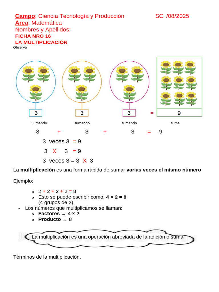 Introducción a la Multiplicación en Matemáticas | PDF