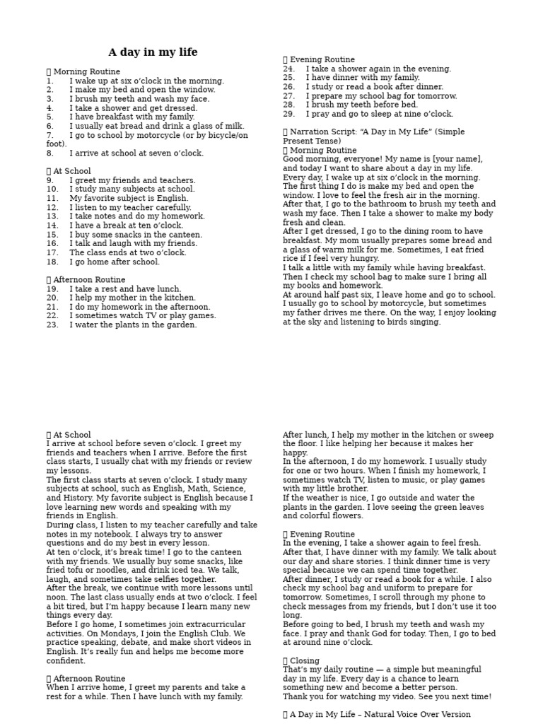 My Daily Life Routine Explained | PDF | Lunch