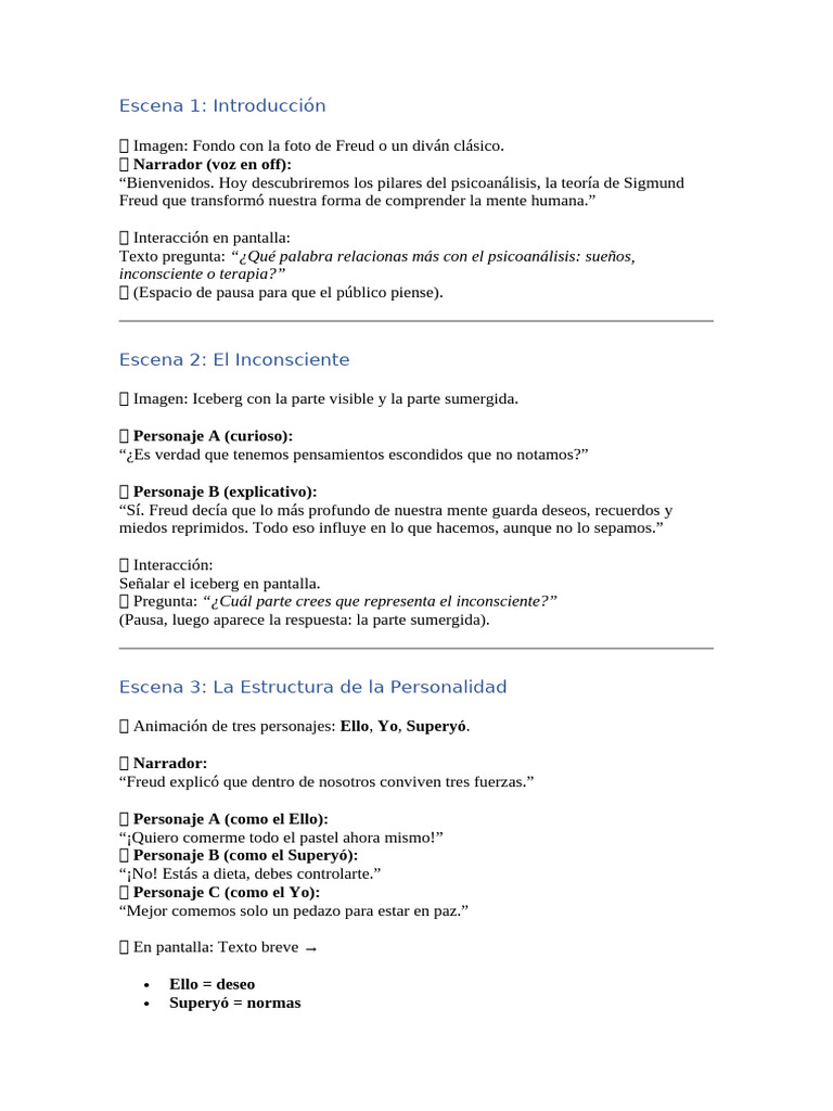 Guion Con Diálogos Pilares Del Psicoanalisis | PDF | Psicoanálisis | Mente inconsciente