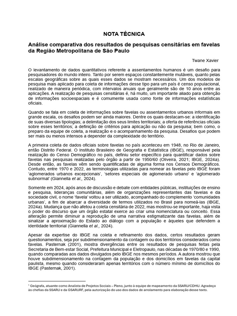 Nota Tecnica Twane Xavier Analise Comparativa Entre Pesquisas ...
