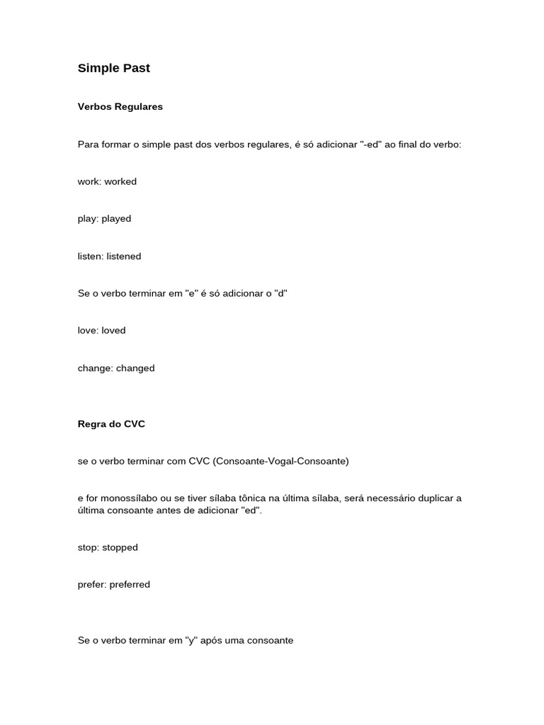 Guia Completo do Simple Past em Inglês | PDF