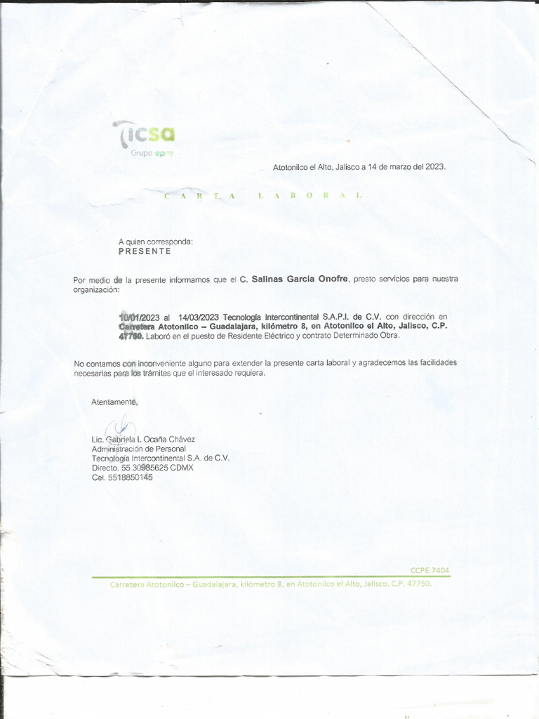 Carta de Recom. Ticsa | PDF