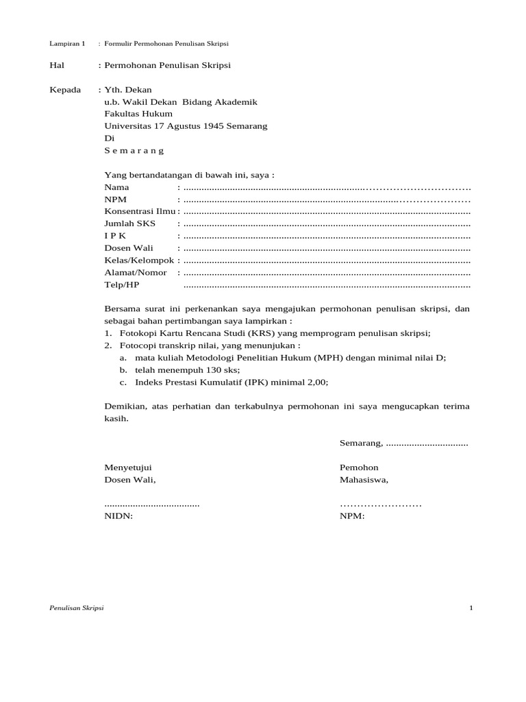 Formulir Permohonan Skripsi Hukum | PDF