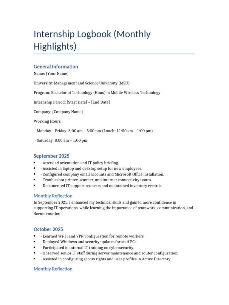 Internship Logbook: IT Support Highlights | PDF | Active Directory ...