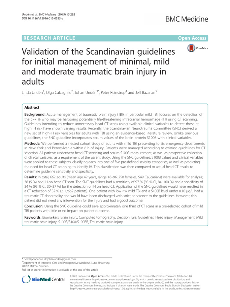 Validate Scandinavian TBI Management Guidelines | PDF | Traumatic Brain ...