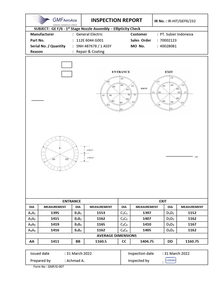 GE F/6 Nozzle Assembly Inspection Report | PDF