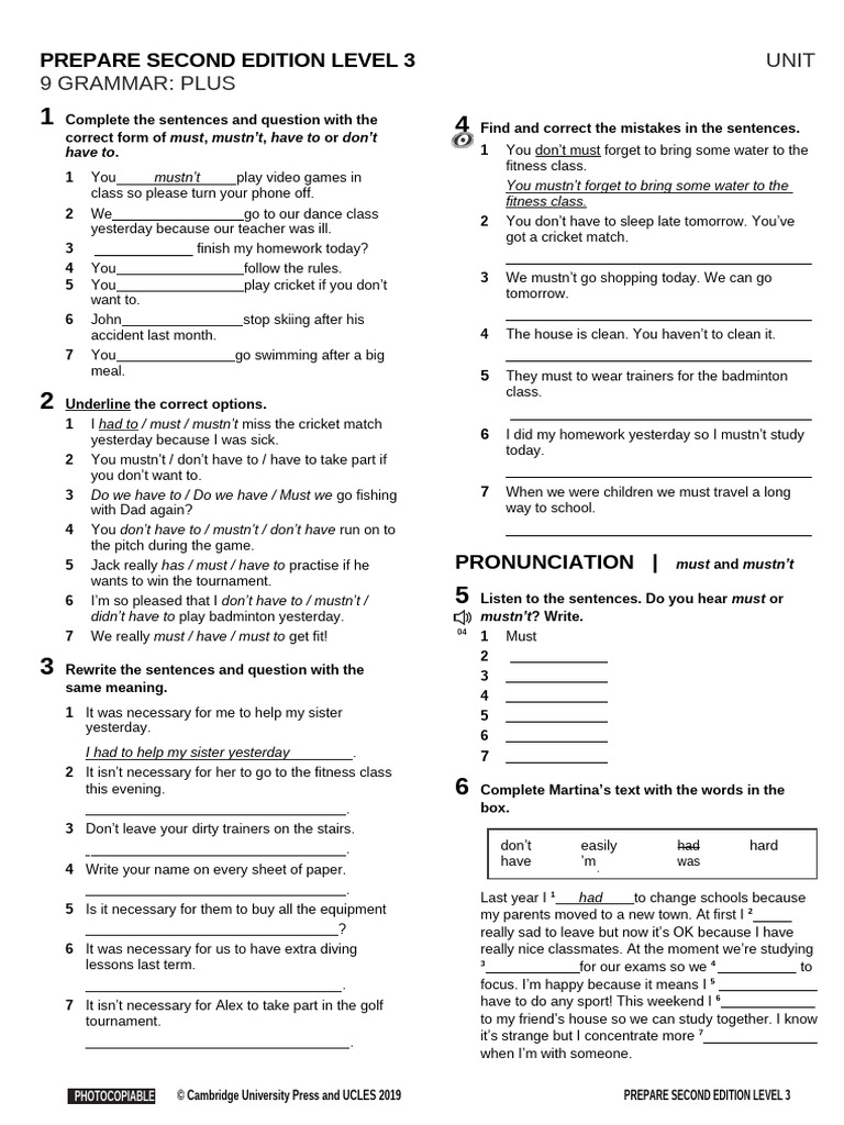 Grammar Exercises: Must and Mustn't | PDF
