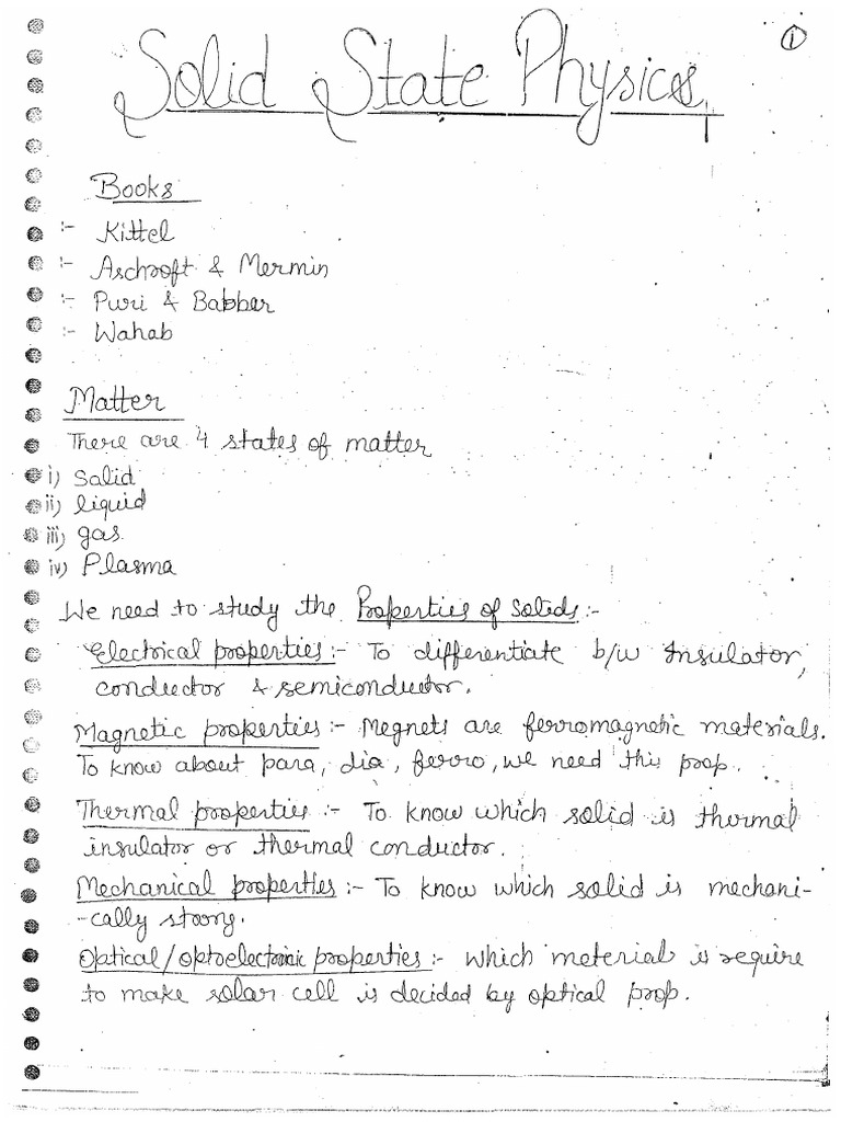 2014 Solid State Physics Class Notes | PDF