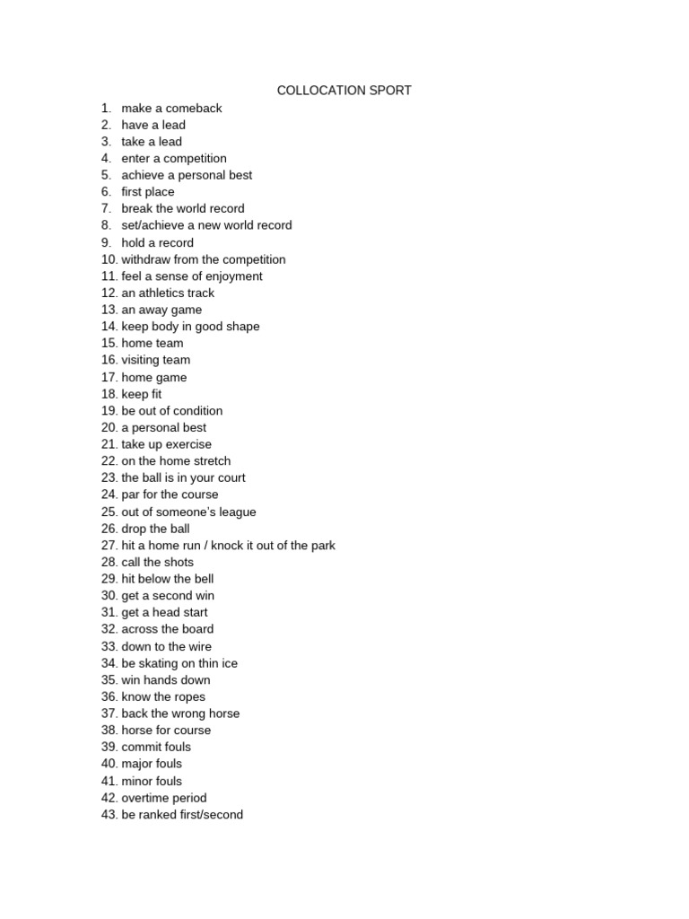 Sports Collocations Guide | PDF