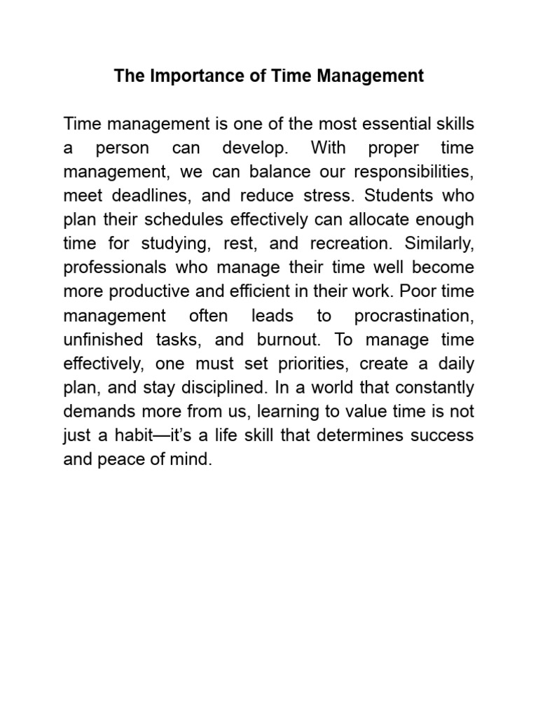 The Importance of Time Management | PDF