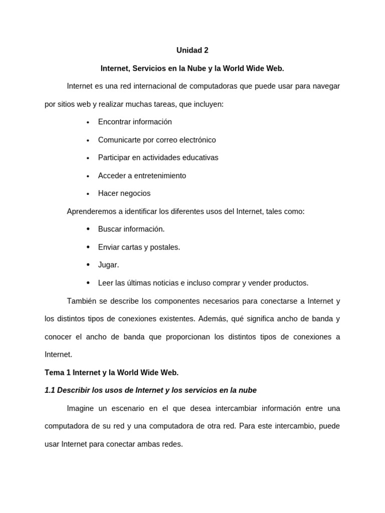 Unidad 2 Internet, Servicios en la Nube y la World Wide Web. | PDF ...