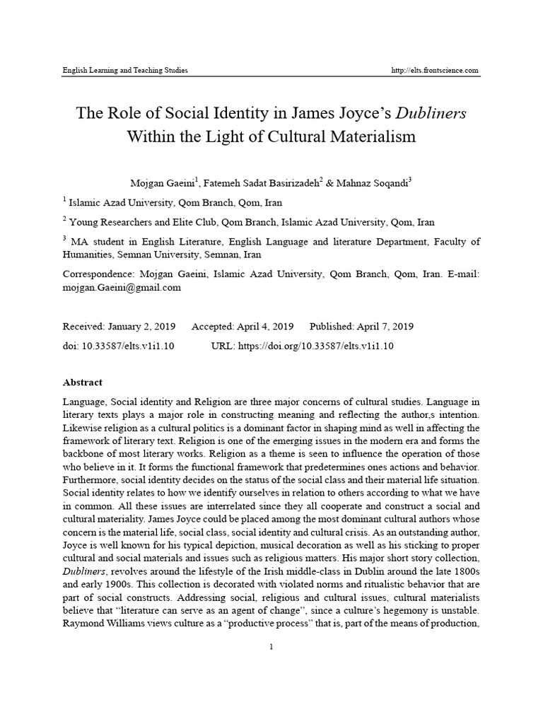 The Role of Social Identity in James Joyces Dubli | PDF | Dubliners ...