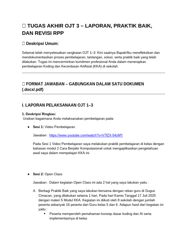 ? Tugas Akhir - Laporan, Praktik Baik, Dan Revisi RPP | PDF