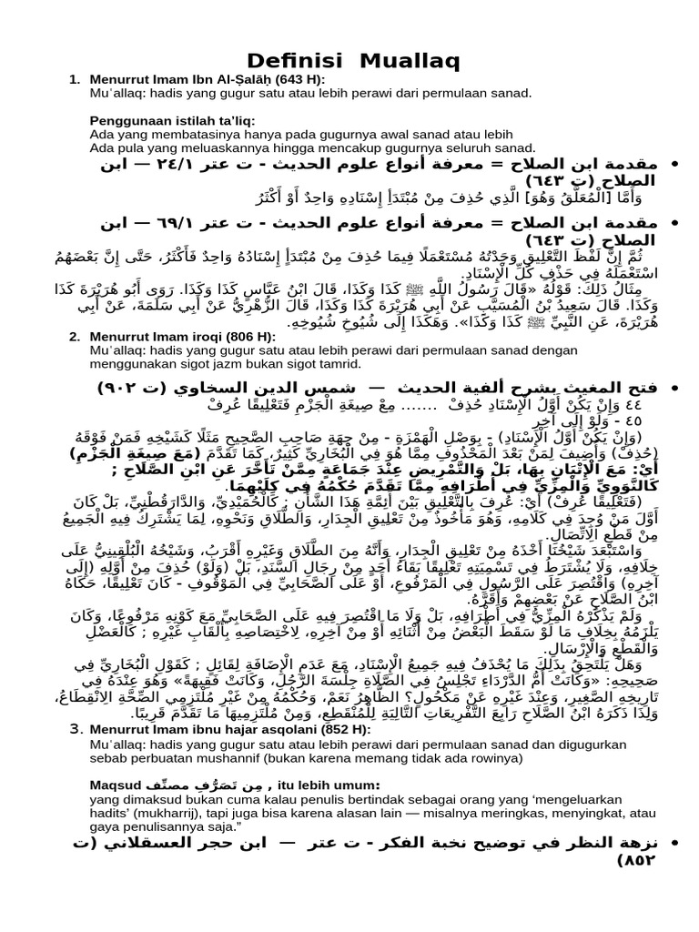 Definisi Hadis Muallaq (PR Syekh Rofiq) | PDF