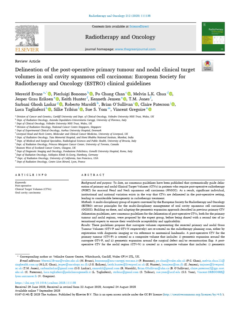Post-Operative CTV Guidelines for OCSCC | PDF | Head And Neck Cancer ...