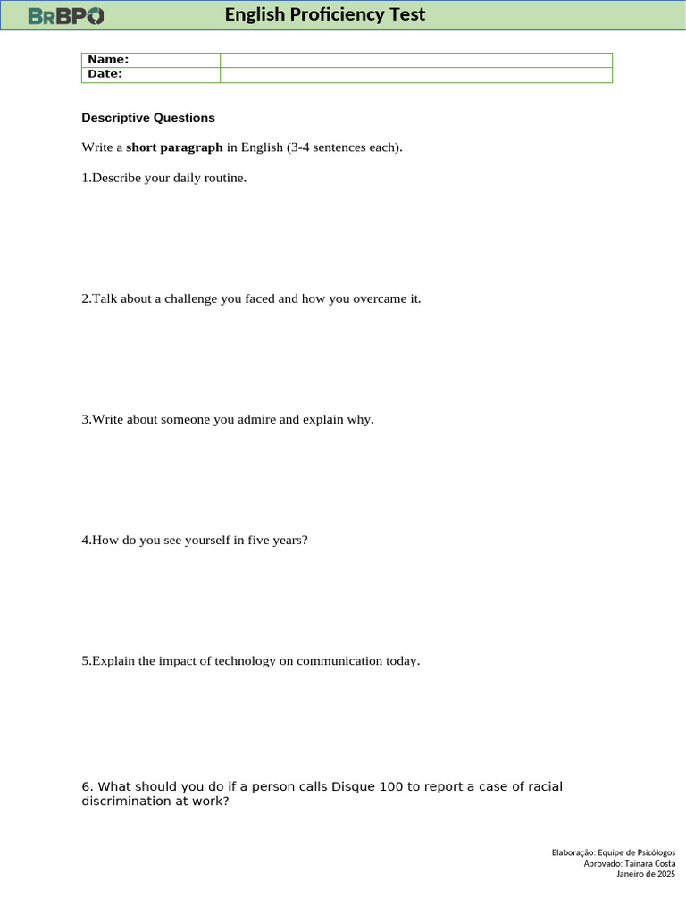 English Proficiency Test Guidelines | PDF