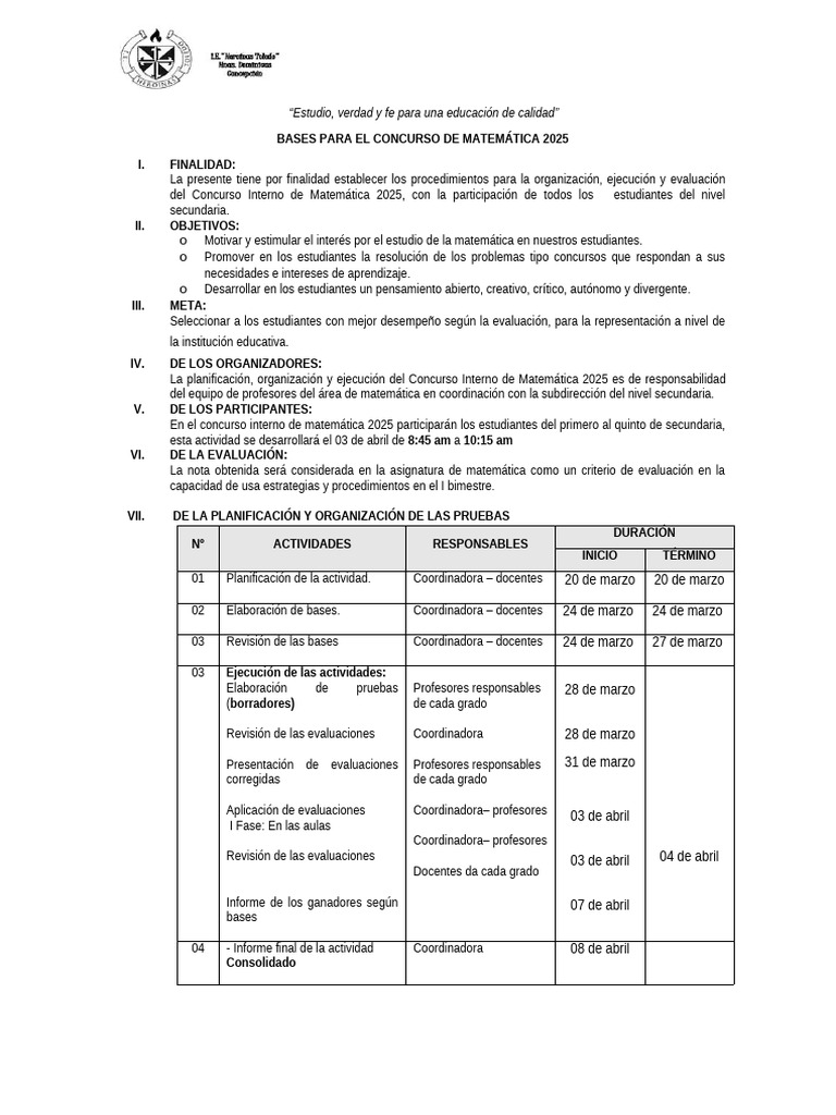 Bases Concurso de Matematica - 2025 | PDF | Enseñando | Cognición