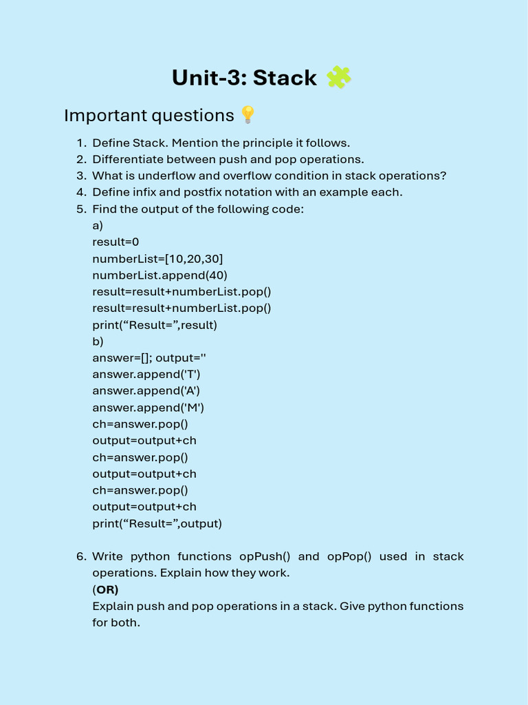 Stack Important Questions 1 | PDF