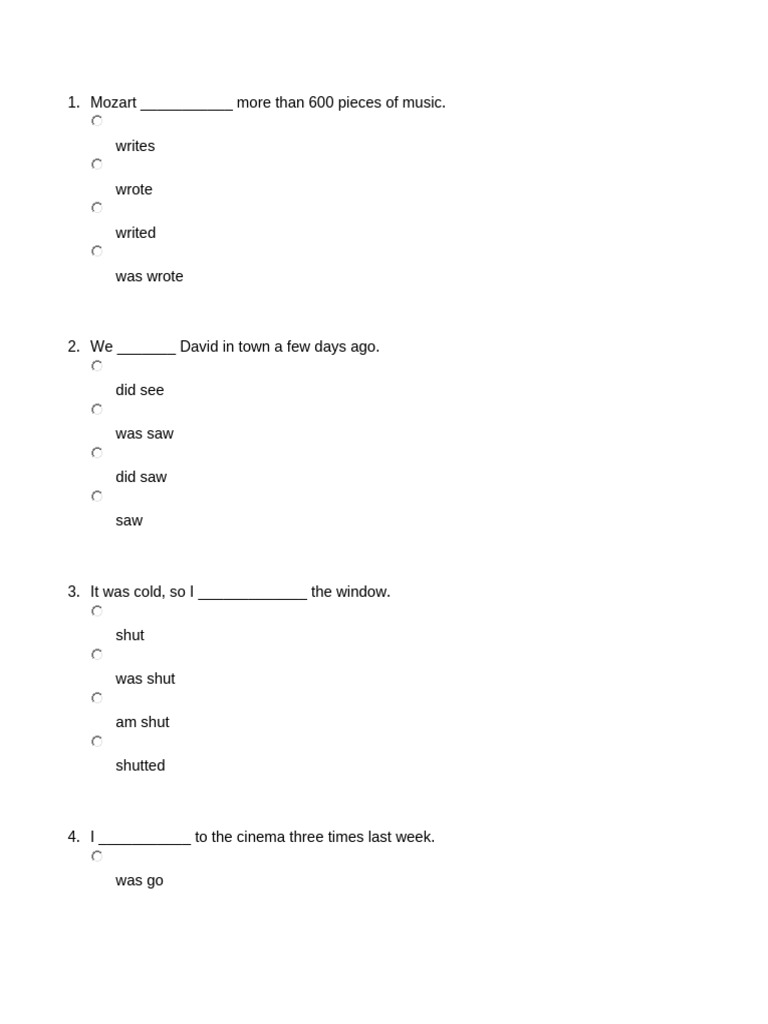 English Grammar Quiz: Past Tense Practice | PDF