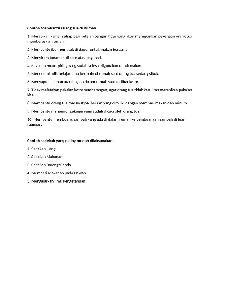 Contoh Kegiatan Membantu Orang Tua | PDF