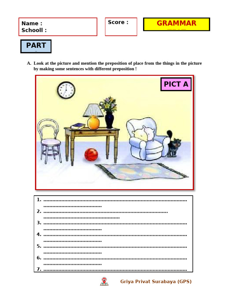 Look at The Picture and Mention The Preposition of Place From The ...