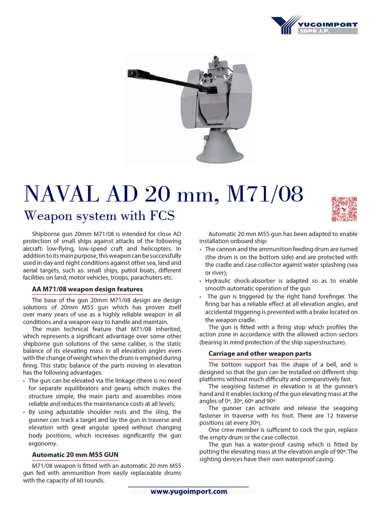 20mm M71/08 Naval Gun Overview | PDF | Artillery | Fire Control System