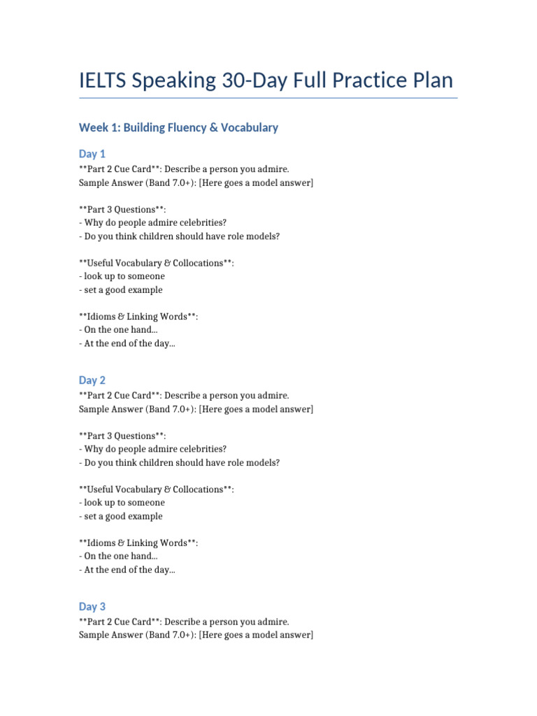 IELTS Speaking 30-Day Practice Guide | PDF | Vocabulary | Idiom