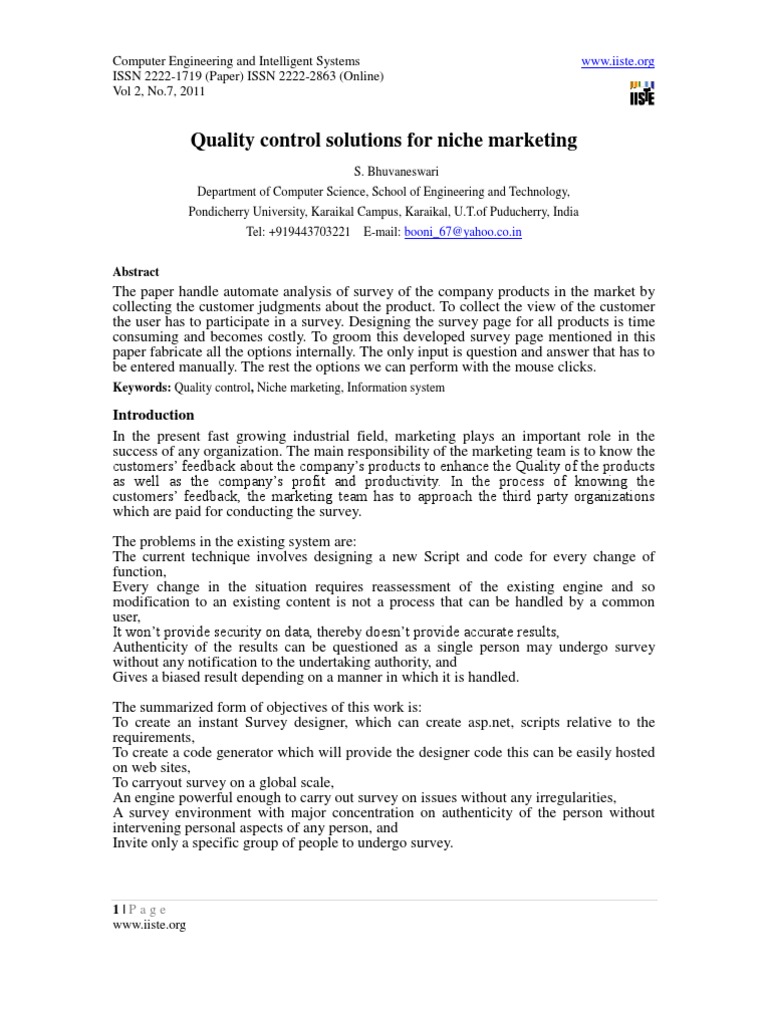 Paper. Quality Control Solutions For Niche Marketing - 1-6 | PDF ...
