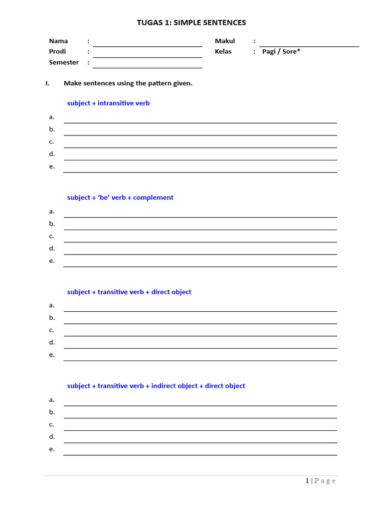 Simple Sentence Structure Exercises | PDF