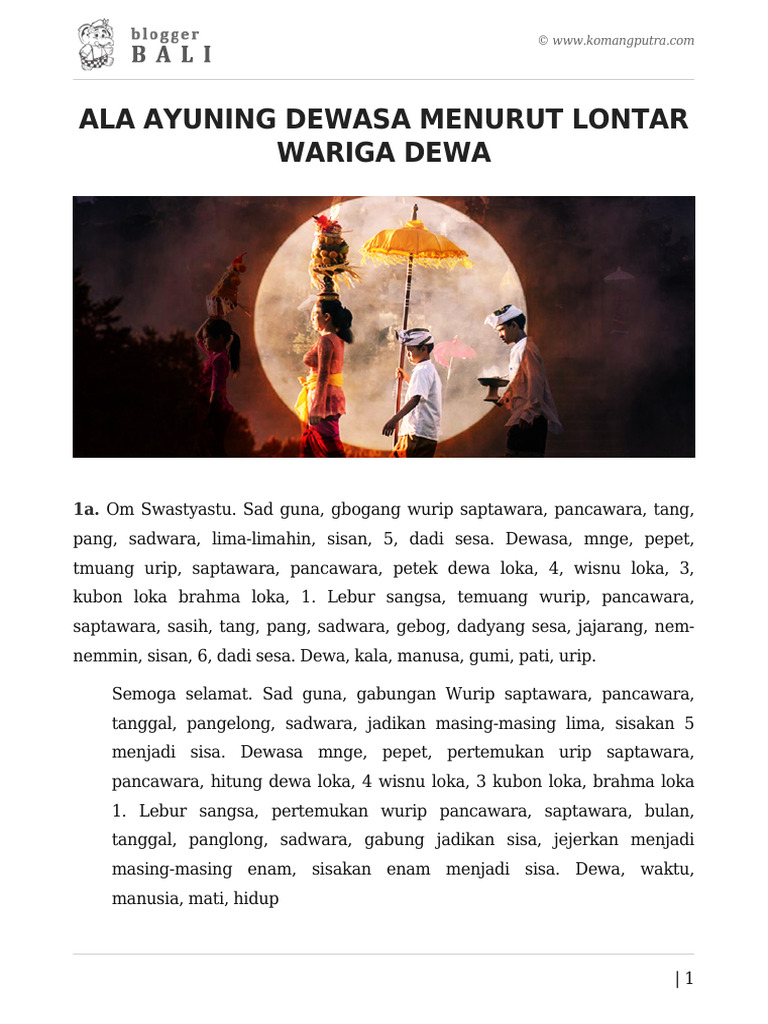 Ala Ayuning Dewasa Menurut Lontar Wariga Dewa © Blogger Bali | PDF