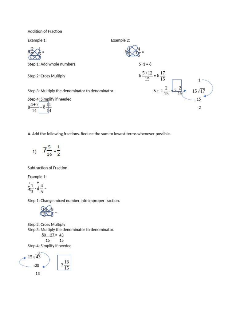 Addition of Fraction | PDF