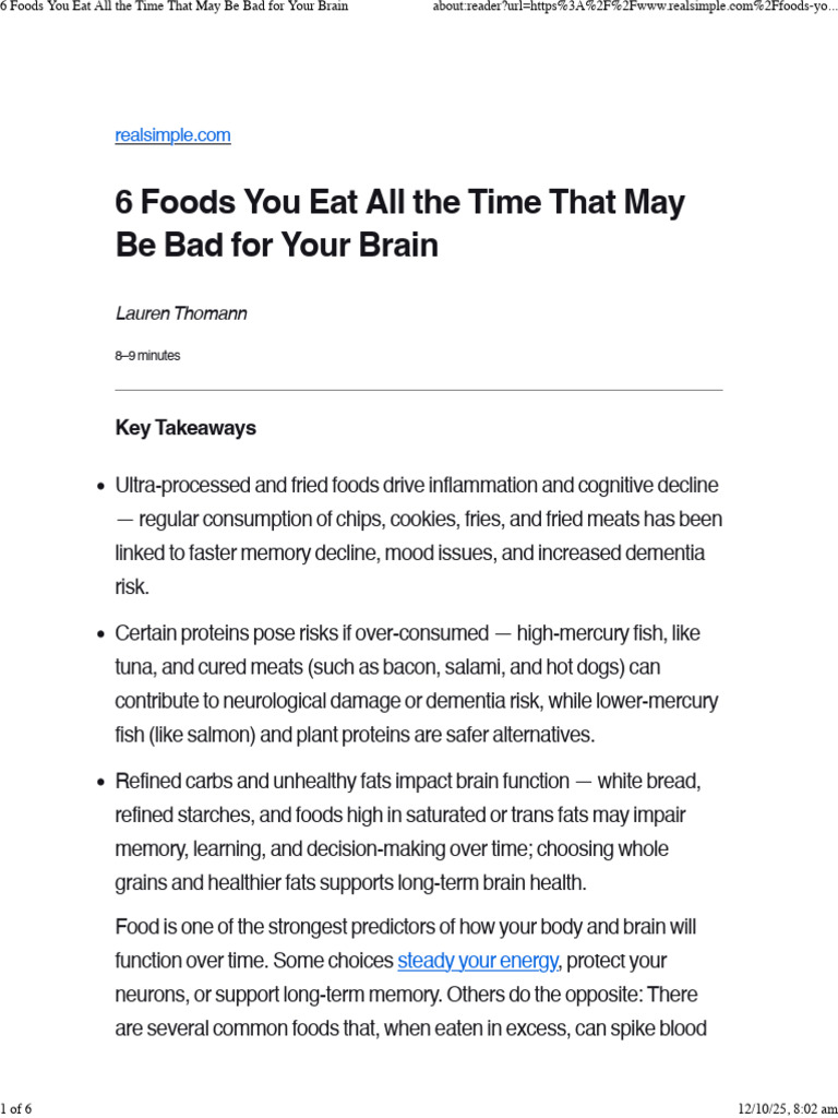 6 Foods You Eat All The Time That May Be Bad For Your Brain | PDF ...