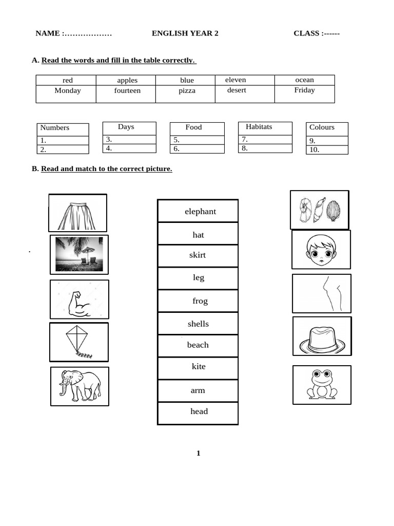 English Year 2 Reading and Activities | PDF