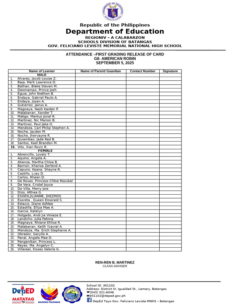 First Grading Attendance Report G8 MNHS | PDF | Chess Theory | Chess