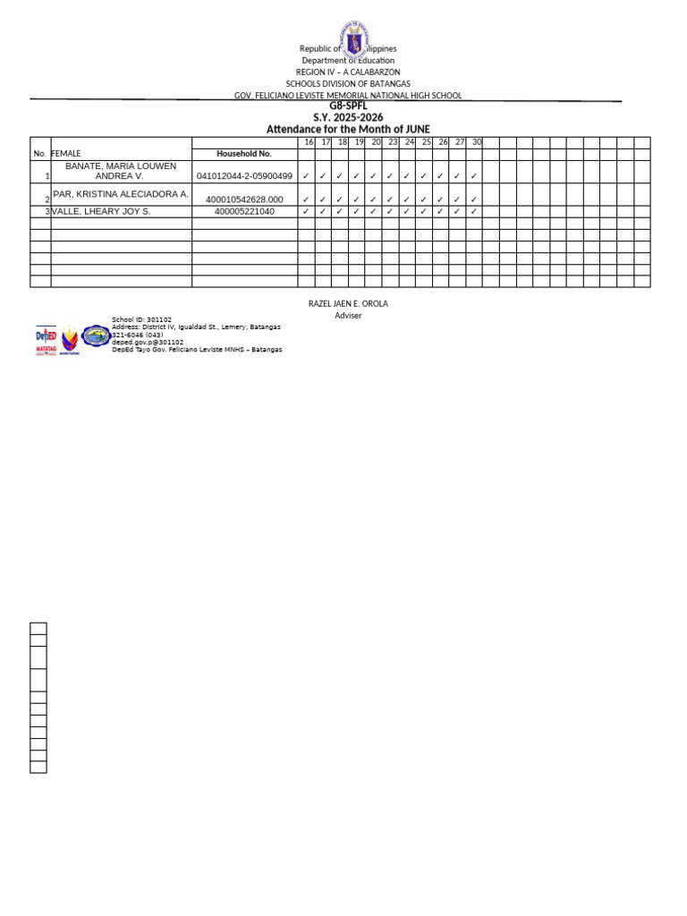 June-July Attendance Report 2025-2026 | PDF