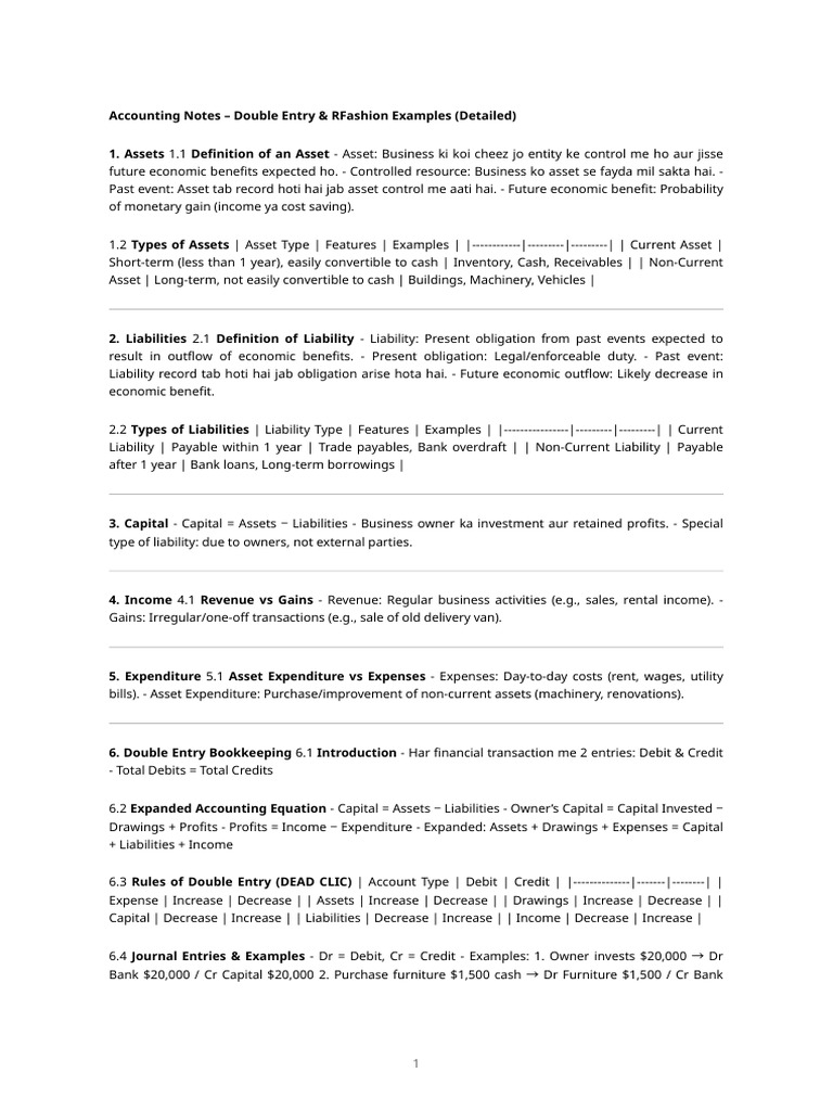 Double Entry Notes | PDF | Debits And Credits | Financial Services