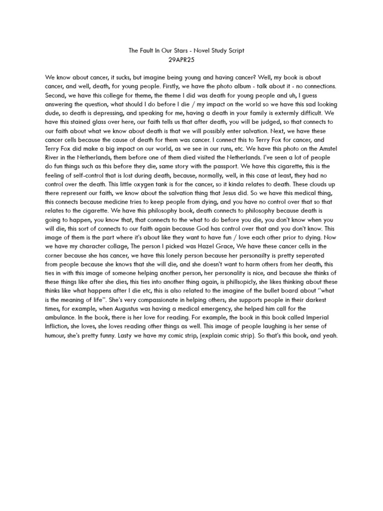 The Fault in Our Stars: Script Analysis | PDF