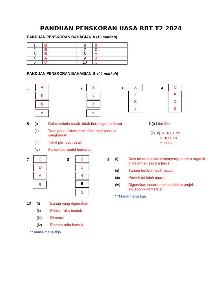 Panduan Penskoran Uasa RBT t2 2024 | PDF