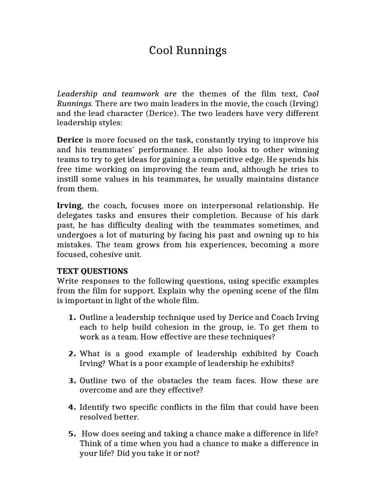 Cool Runnings Film Text Assignment | PDF