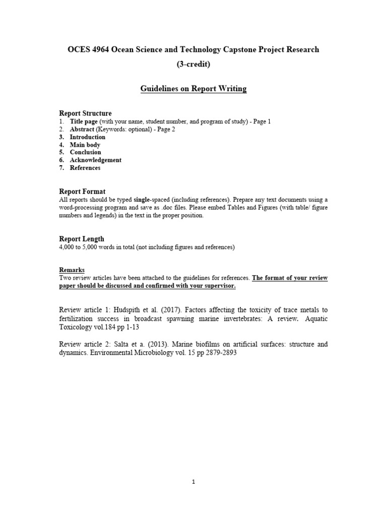 Ocean Science Capstone Report Guidelines | PDF