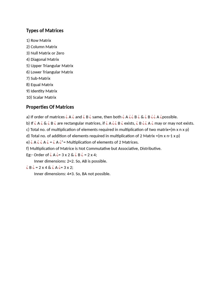 Types and Properties of Matrices | PDF