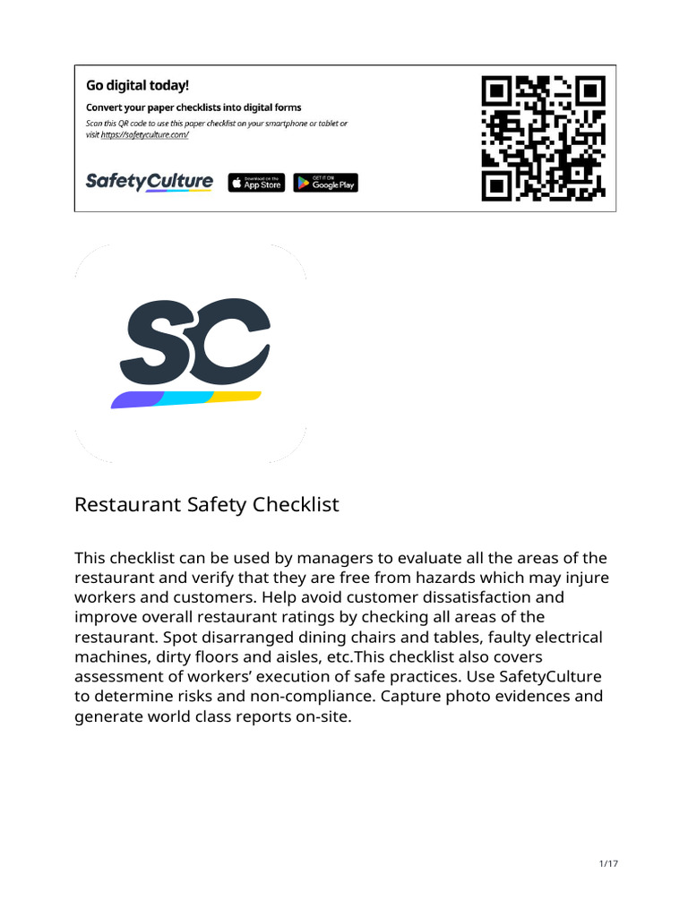Restaurant Safety Checklist | PDF | Aisle