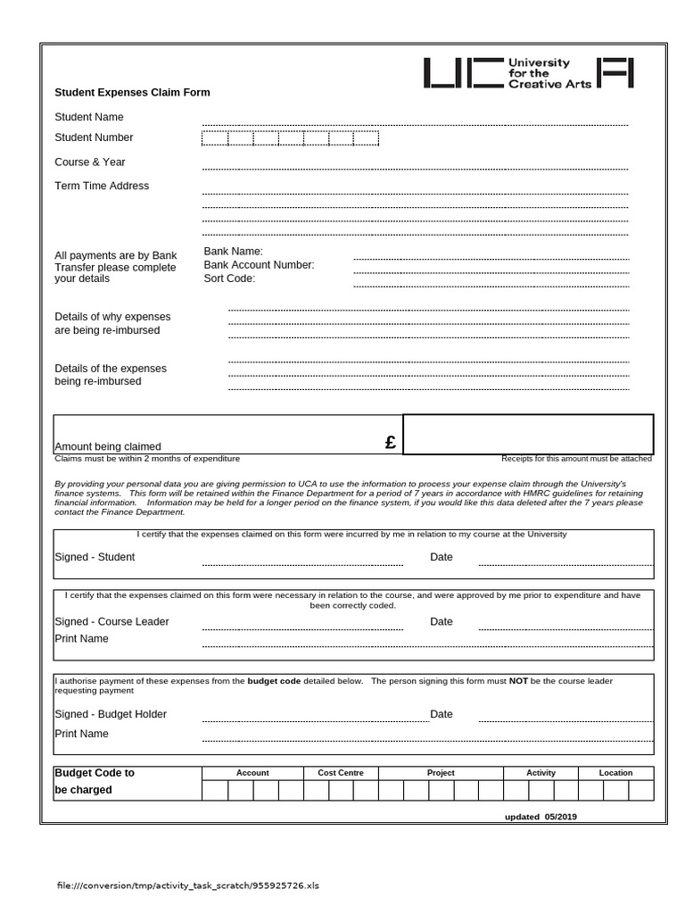 For Collect-Student Expenses Claim Form | PDF