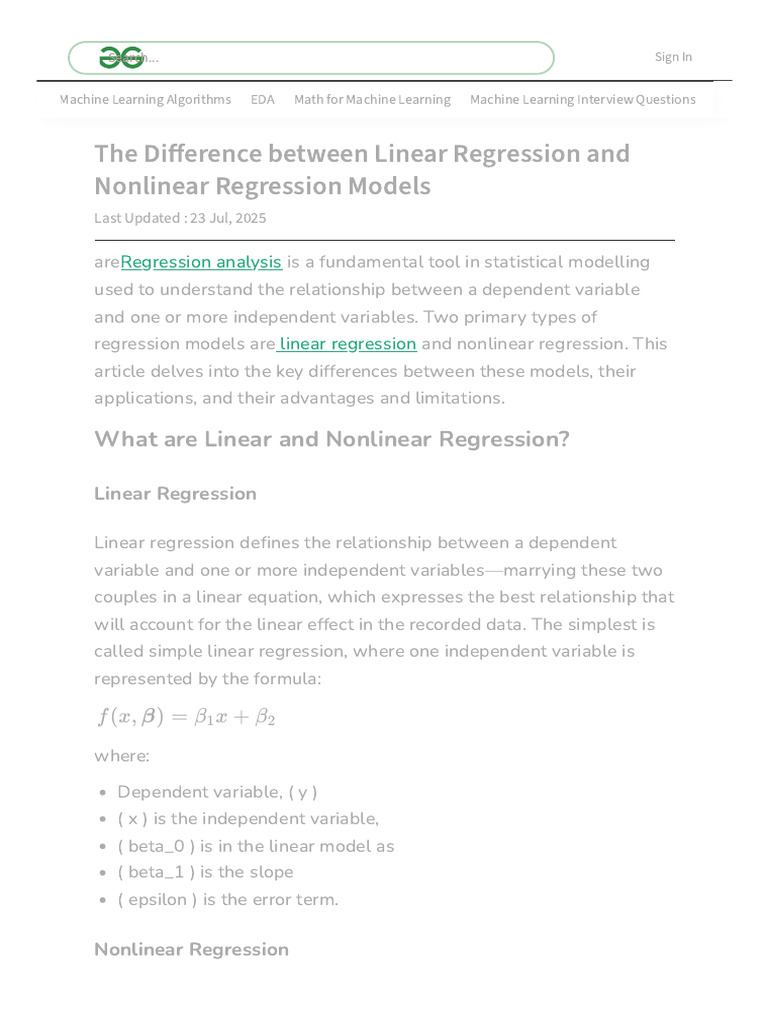 Linear vs Nonlinear Regression Explained | PDF | Linear Regression ...