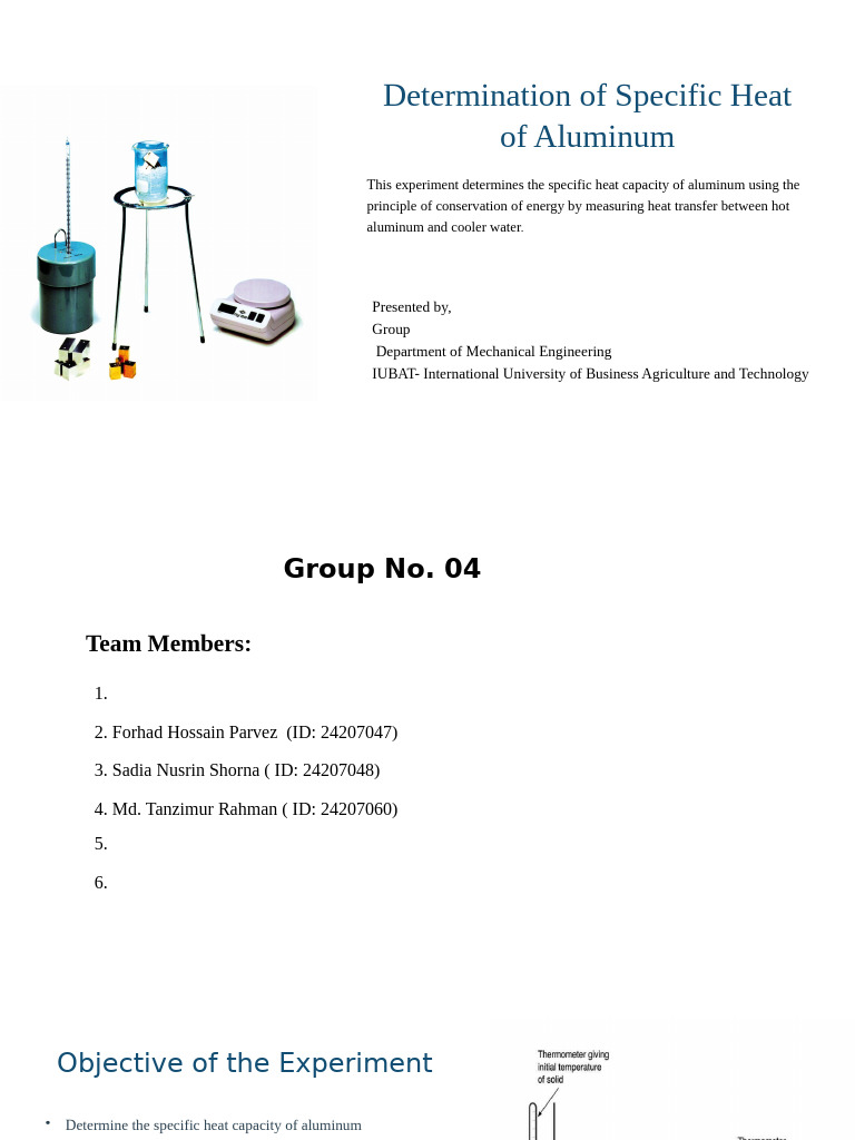 Determination of Specific Heat of Aluminum 1 | PDF | Heat | Heat Capacity