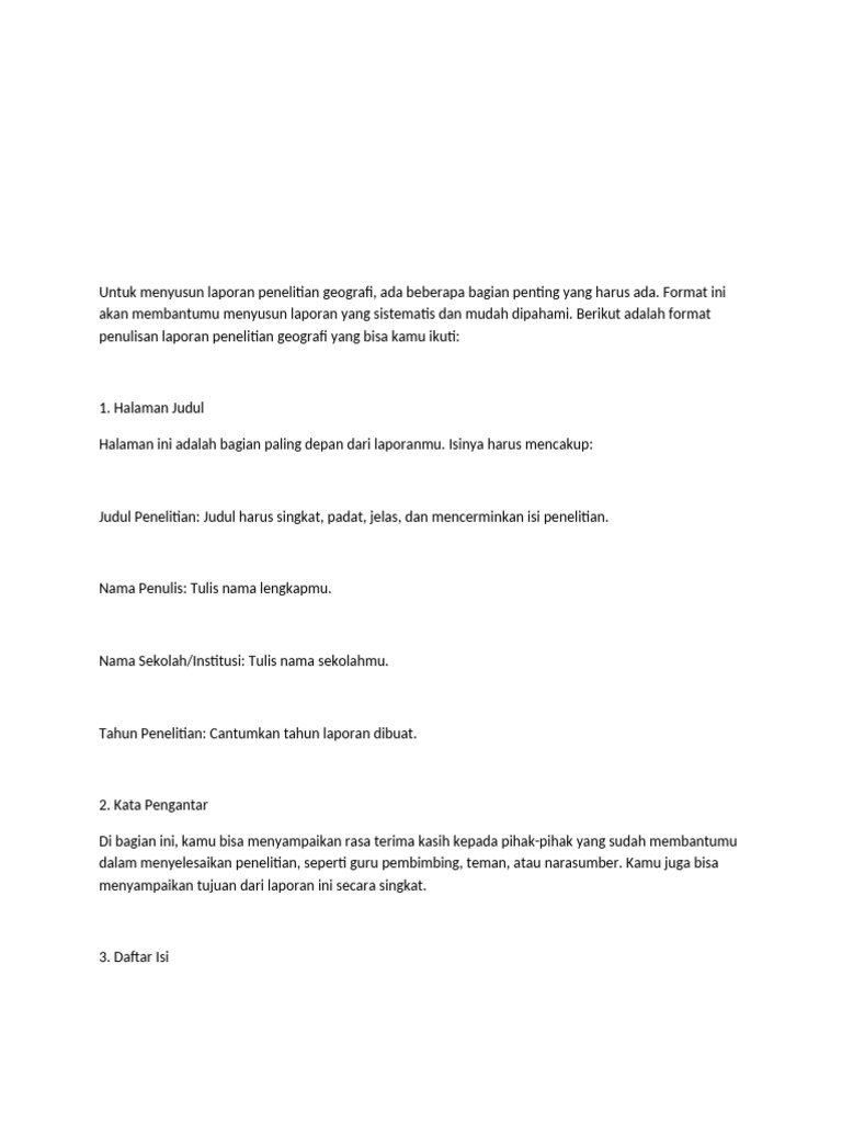 Format Laporan Penelitian Geografi | PDF