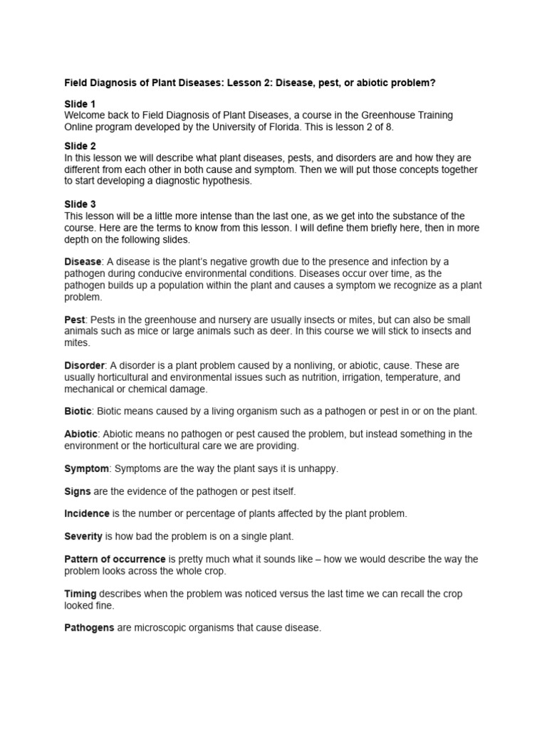 Lesson 2 Disease Pest or Abiotic | PDF | Pest (Organism) | Pathogen