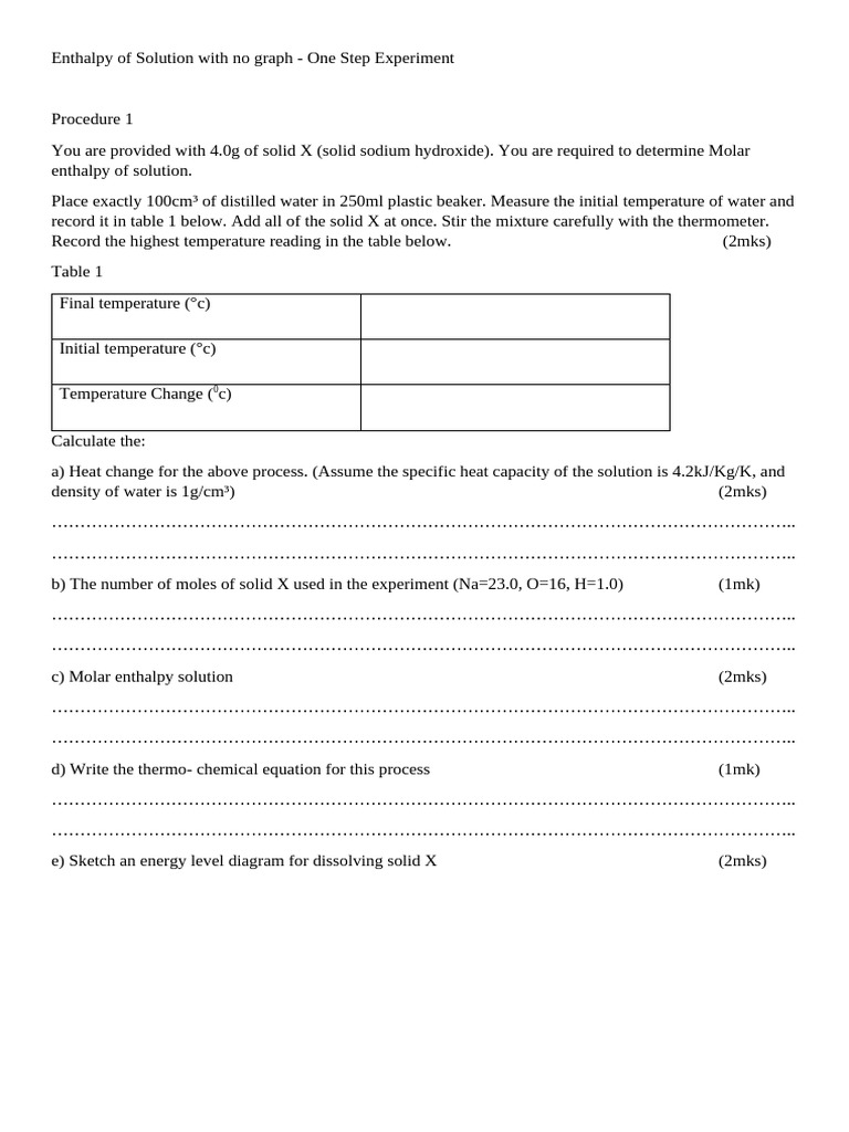 Enthalpy of Solution With No Graph1 | PDF | Temperature | Enthalpy